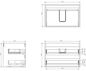 Mexen Box-A, závěsná skříňka 70 cm, 2 zásuvky, ořech, 91AX0-0700-470-2-86