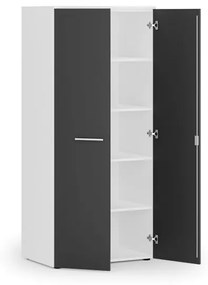 Kancelářská policová skříň PRIMO WHITE s dveřmi, 1781 x 800 x 500 mm, bílá/grafit