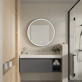 Erga Olivia, kulaté LED zrcadlo 90cm, černý kovový rám, 2070 lm, 6500K, ERG-V01-202-9090-BK