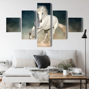 Vícedílný obraz Bílý Kůň Ve Cvalu Nedostatek Nedostatek Plátno Canvas 250x150