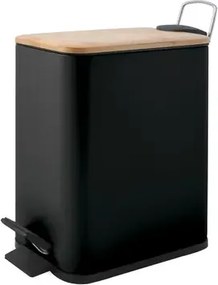 Spirella ERIK matná černá / Pedálový odpadkový koš / 5 l / ocel, bambu