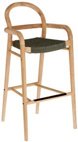 OnaDnes -20% Dřevěná barová židle Kave Home Sheryl 79 cm se zeleným výpletem
