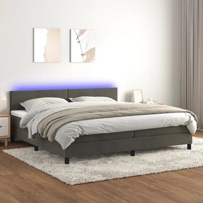 Box spring postel s matrací a LED tmavě šedá 200x200 cm samet 3134304