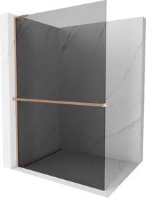 Mexen Kioto+ L, sprchová zástěna Walk-In s poličkou a věšákem 90 x 200 cm, 8mm šedé sklo, měděný matný profil, 800-090-123-65-40