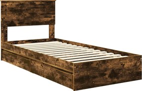 Postel s úložným prostorem se zásuvkou Kouřový dub 90 x 190 cm 3410844