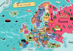 Fototapeta - Dětská mapa Evropy (245x170 cm)