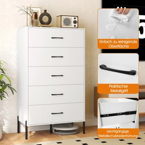Costway 5-zásuvková komoda, moderní vysoká zásuvková skříň s kovovými nohami