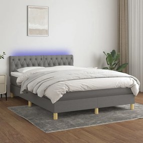 Box spring postel s matrací a LED tmavě šedá 140x190 cm textil 3133950