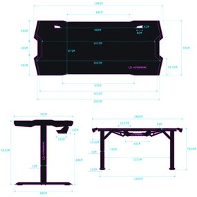 Herní stůl ULTRADESK FORCE – modrá, 166x70 cm, RBG podsvícení