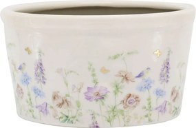 Krémový antik keramický kvetináč s květy Papillon Blossom - Ø 16*9 cm