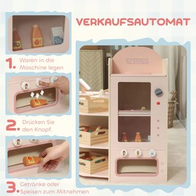 AIYAPLAY Obchod pro děti, dětský obchod / supermarket s pokladnou, čtečkou a automatickým prodejním stánkem, herní doplňky pro děti od 3 let, růžová