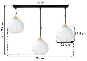 Závěsné svítidlo Costa, 3x bílé skleněné stínítko, b/g