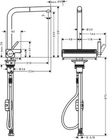 Hansgrohe - Dřezová baterie Aquno Select s výsuvnou koncovkou a plochý
