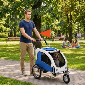 PawHut 2-v-1 přívěs pro psy na kolo Skládací psí kočárek pro malé a střední psy do 20 kg, světle šedý
