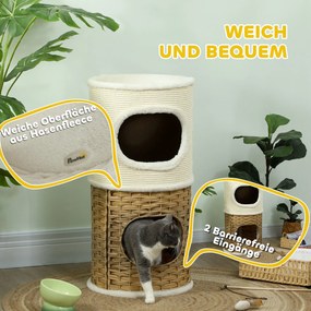 PawHut Škrabací Barevný Válec 80 cm Vysoký Ø 40 cm Třípatrový Kočičí Válec s Plyšovým Okrajem, Kočičí Doupě, Škrabací Sloupek pro Kočky Střední Velik…