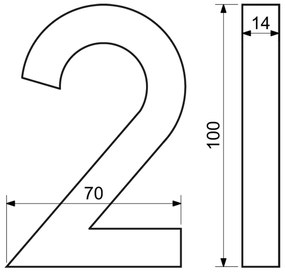 Domovní číslo "2", RN.100LV, broušené, černá