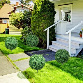 HOMCOM 2-dílná Velká Umělá Buxusová Rostlina 70 cm s UV Ochrannou, Realistické Umělé Rostliny s Podpěrami do Země pro Moderní Dekoraci Obývacího Poko…