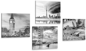 Set obrazů tajuplná města v černobílém provedení - 4x 40x40 cm