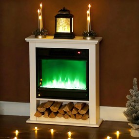 HOMCOM Elektrický krb, realistické plameny se 9 barvami, nastavitelná jasnost, 1800W, dálkové ovládání, časovač, bílá