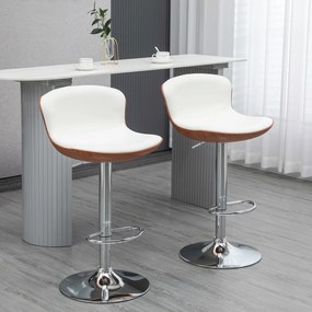 HOMCOM Sada 2 moderních barových židlí s nastavitelnou výškou sedáku 64-85 cm, otáčecí 360° s umělým potahem - Krémová imitace dřeva