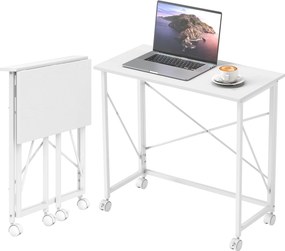 HOMCOM skládací počítačový stůl, 80 × 40 × 75 cm, pojízdný moderní stůl do domácnosti, ložnice a malých prostor, bílý | Aosom