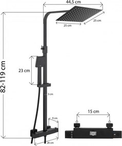 Erga Goba, sprchová souprava s termostatickou baterií a dešťovou hlavicí 25x25cm, černá matná, ERG-YKA-BP.GOBA-THERM-25-BLK