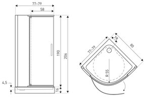 Novoterm Čtvrtkruhový sprchový kout NV-Splash 80x80 chrom/transparent + vanička