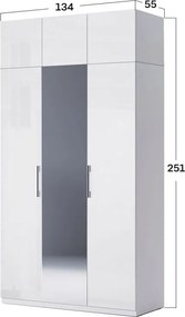 Skříň 3dveřová se zrcadlem + Antresol 3 dveře, série N bílá Family