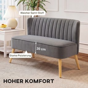 HOMCOM dvoumístná pohovka se sametovým vzhledem, moderní čalouněná malá pohovka do obývacího pokoje nebo ložnice, tmavě šedá — 117 x 56,5 x 77 cm