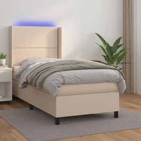 Box spring postel matrace a LED cappuccino 90x190 cm umělá kůže