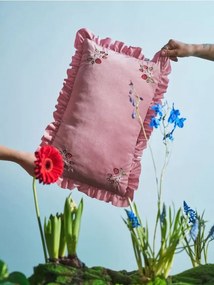 Sinsay - Dekorační polštář s květinovou výšivkou a volány - pastelová růžová