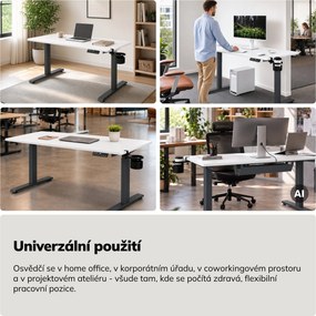Elektrický stůl s nastavením výšky ergonomický antracitově-bílý, 1400x700 mm: ARIA