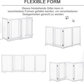 4dílná zábrana pro psy, 204 x 75 cm Skládací bezpečnostní branka s dvířky, volně stojící branka pro psy se 2 podpěrnými nohami, dřevěná schodišťová b…