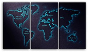 Malvis Třídílný obraz mapa Blue Velikost (šířka x výška): 120x70 cm