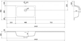 Mexen Otis, umyvadlo na zapuštění 141 x 46,5 cm, levé, bílá lesklá, 25181400L
