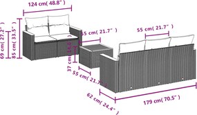 6dílná zahradní sedací souprava s poduškami šedá polyratan 3225787