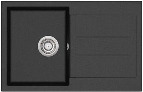 CERANO  - Kain dřez granitový, 1-komorový s odkapávačem, 780 x 500 mm - černá matná