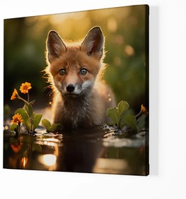 Obraz na plátně - Překvapené mládě vlka objevuje svět FeelHappy.cz Velikost obrazu: 100 x 100 cm