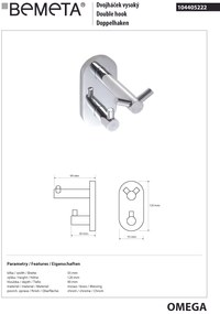 Bemeta Design OMEGA: Věšák, se 2 háčky -