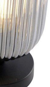 Stolní lampa Art Deco černá s kouřovým sklem - Banci