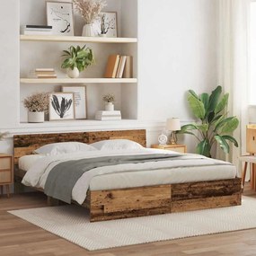 Rám postele s čelem s čelo Staré dřevo 203 x 185 x 70 cm 3378499