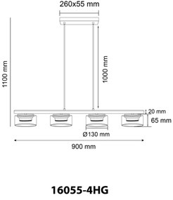Globo 16055-4HG - LED Lustr na lanku HIGGINS 4xGX53/6W/230V kouřová/hnědá