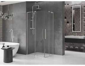 Mexen Velar L Duo, sprchový kout s posuvnými dveřmi 90 x 80 cm, 8mm čiré sklo, broušená ocel, 871-090-080-02-03-97