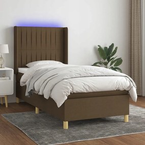 Box Spring Postel S Matrací A Led Textil Tmavě Hnědá Svislé pruhy 90 x 20