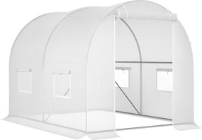 Skleník pochodový tůnel Outsunny 6 m² 3D x 2Š x 1.9V m, Zpevněná pozinkovaná ocel průměr 2.4 cm + Okna z vysokohustotního PE, Bílý