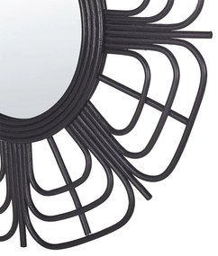 Nástěnné ratanové zrcadlo ve tvaru slunce ⌀ 60 cm černé PASAKU Beliani