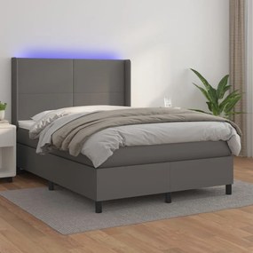 Box spring postel s matrací a LED šedá 140x200 cm umělá kůže,  3139269