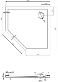 Mexen Flow, pětiúhelníková sprchová vanička slim 80 x 80 cm, černá matná, 46P708080