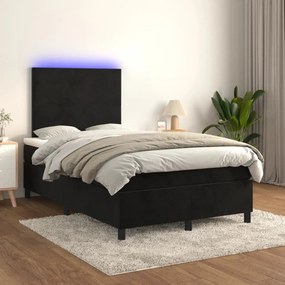 vidaXL Box spring postel s matrací a LED 120x200 cm samet [3135998] Barva: Černá