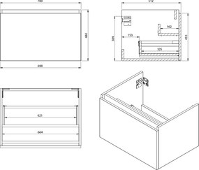 Sapho Sapho, LOREA skříňka 100x46x51, 5cm (30P+70cm), pravá, bílá matná, LE070-3131-R-11